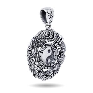 925 Sterling Silver Yin Yang Chinese Dragon Big Bird Mystic Jewelry Pendant