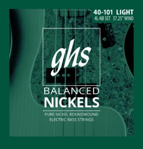 ghs strings ghs balanced nickels 4 bass strings light gauge (37.25" winding) (4l-nb), silver