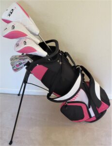 petite womens complete golf set - fits ladies 5ft to 5ft 6in tall clubs driver, wood, hybrid, irons, putter deluxe bag pink