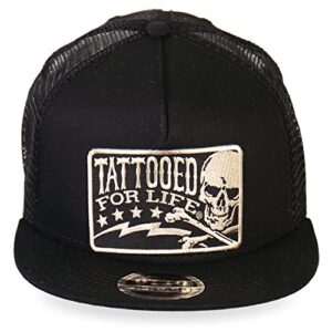 hot leathers mens motorcycle tattooed for life skull and bolts snap back hat, black