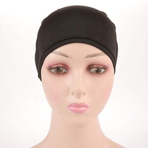 Muslim Women Flower Elastic Turban Beanie Head Scarf wrap Chemo Cap hat for Cancer Patient (Black)