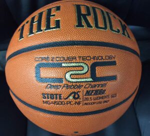 the rock 28.5" official women's composite leather basketball - superior air retention and durability - exclusive patented unique deep pebble channel design - comes w/ certificate of authenticity