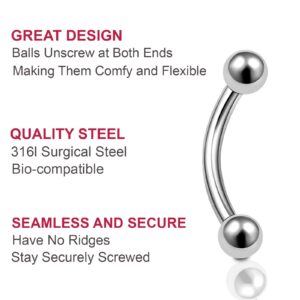 bodyjewellery 3pcs 18g 1mm small gauge curved barbell banana Surgical Steel Rook Conch Labret Helix Lip Ring Tragus Eyebrow Cartilage Ball