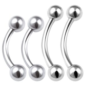 bodyjewellery 4pcs 18g curved banana barbell surgical steel rook conch labret helix lip ring tragus eyebrow cartilage 3mm balls bbfc