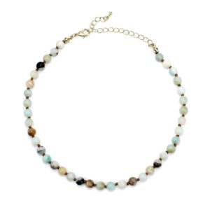 pomina real amazonite natural gemstone beaded choker necklace semi precious stone choker for women (amazonite)