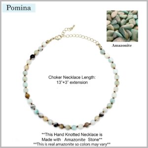 POMINA Real Amazonite Natural Gemstone Beaded Choker Necklace Semi Precious Stone Choker for Women (amazonite)