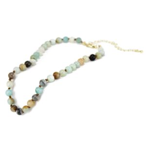 POMINA Real Amazonite Natural Gemstone Beaded Choker Necklace Semi Precious Stone Choker for Women (amazonite)