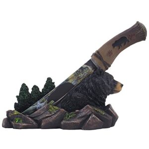 decorative black bear hunting knife on display stand with stainless steel blade as rustic cabin and lodge decor daggers & knives for mantel or shelf decorations as gifts for hunters and outdoorsmen