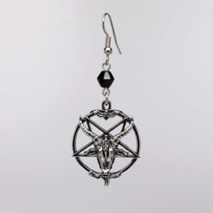 Baphomet Satanic Goat Head Inverted Pentagram Silver Finish Dangle Earrings