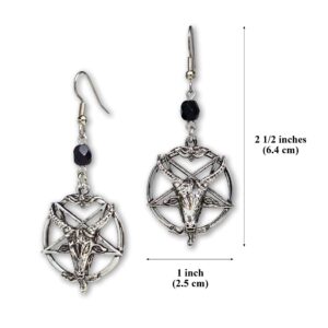 Baphomet Satanic Goat Head Inverted Pentagram Silver Finish Dangle Earrings