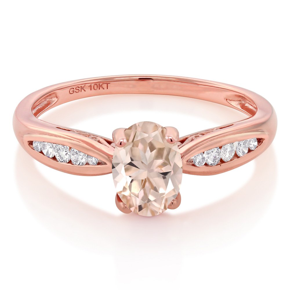 Gem Stone King 10K Rose Gold 7X5MM Oval Gemstone Birthstone and Diamond Engagement Ring | Wedding Engagement Anniversary Promise Gold Ring For Women | Size 5,6,7,8,9