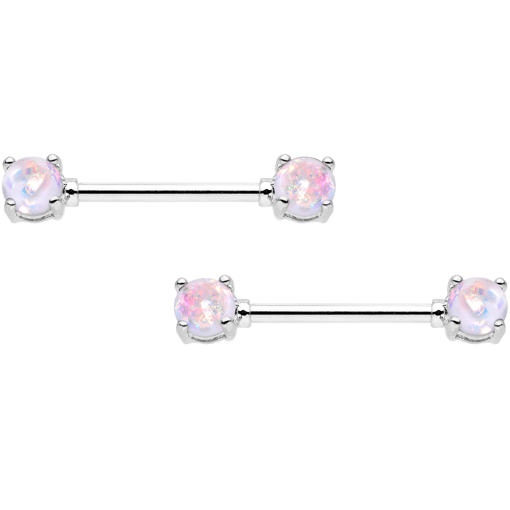 Body Candy Steel Iridescent White Accent Captive Ring Barbell Nipple Ring Set 14 Gauge 1/2"