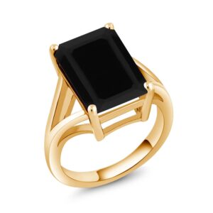 gem stone king 18k yellow gold plated silver black onyx ring for women (6.60 cttw, emerald cut 14x10mm, gemstone birthstone, available in size 5, 6, 7, 8, 9)