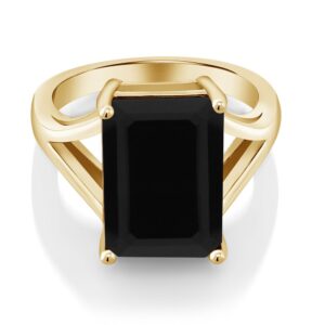 Gem Stone King 18K Yellow Gold Plated Silver Black Onyx Ring For Women (6.60 Cttw, Emerald Cut 14X10MM, Gemstone Birthstone, Available In Size 5, 6, 7, 8, 9)