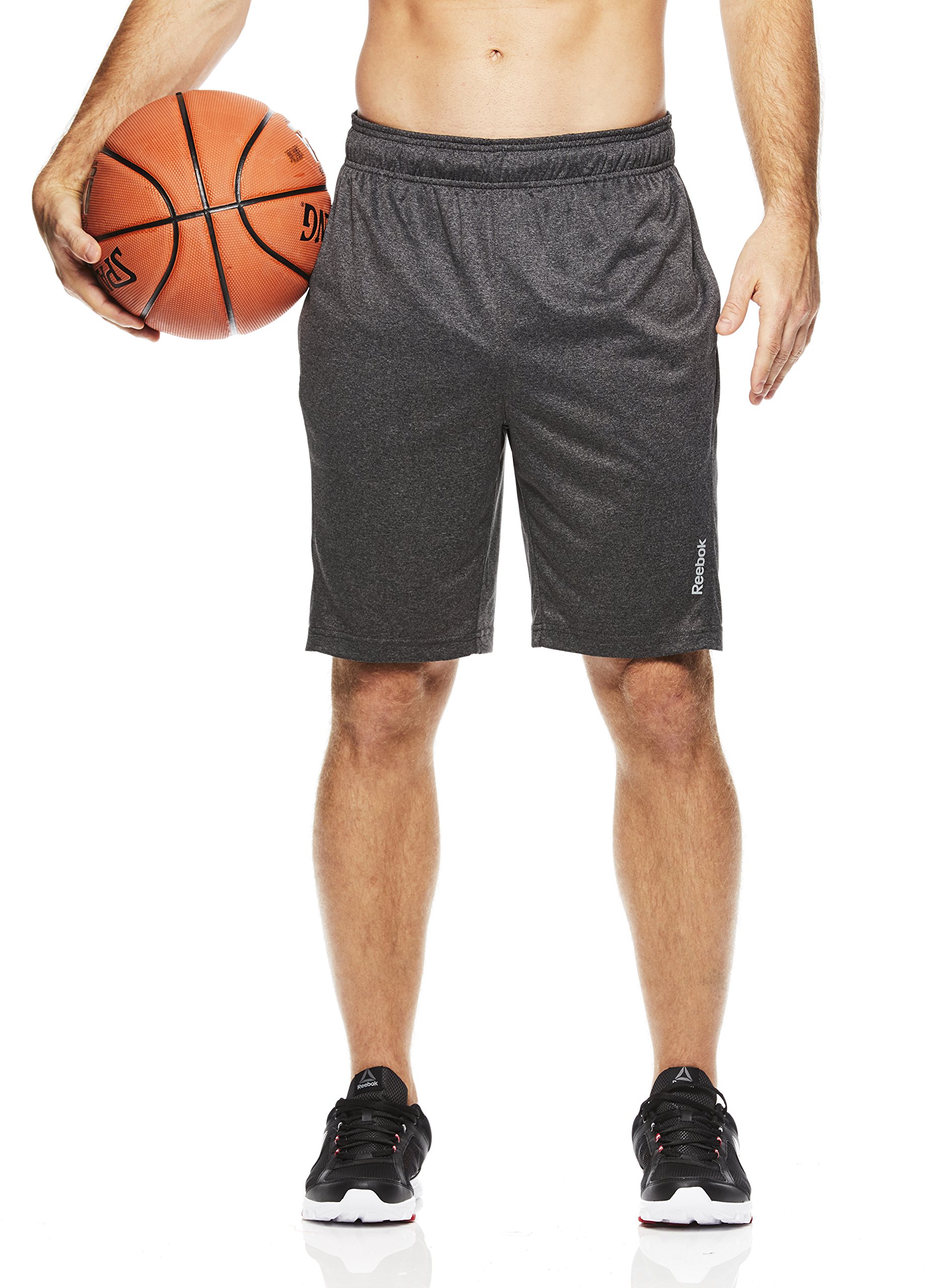 Reebok Men's Drawstring Shorts - Athletic Running & Workout Short w/Pockets - Charcoal Fireball, Small