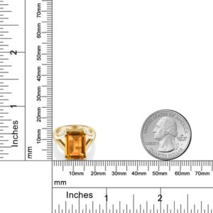 Gem Stone King 18K Yellow Gold Plated Silver Yellow Citrine Solitaire Ring For Women (8.20 Cttw, Emerald Cut 14X10MM, Gemstone Birthstone, Available in size 5, 6, 7, 8, 9)