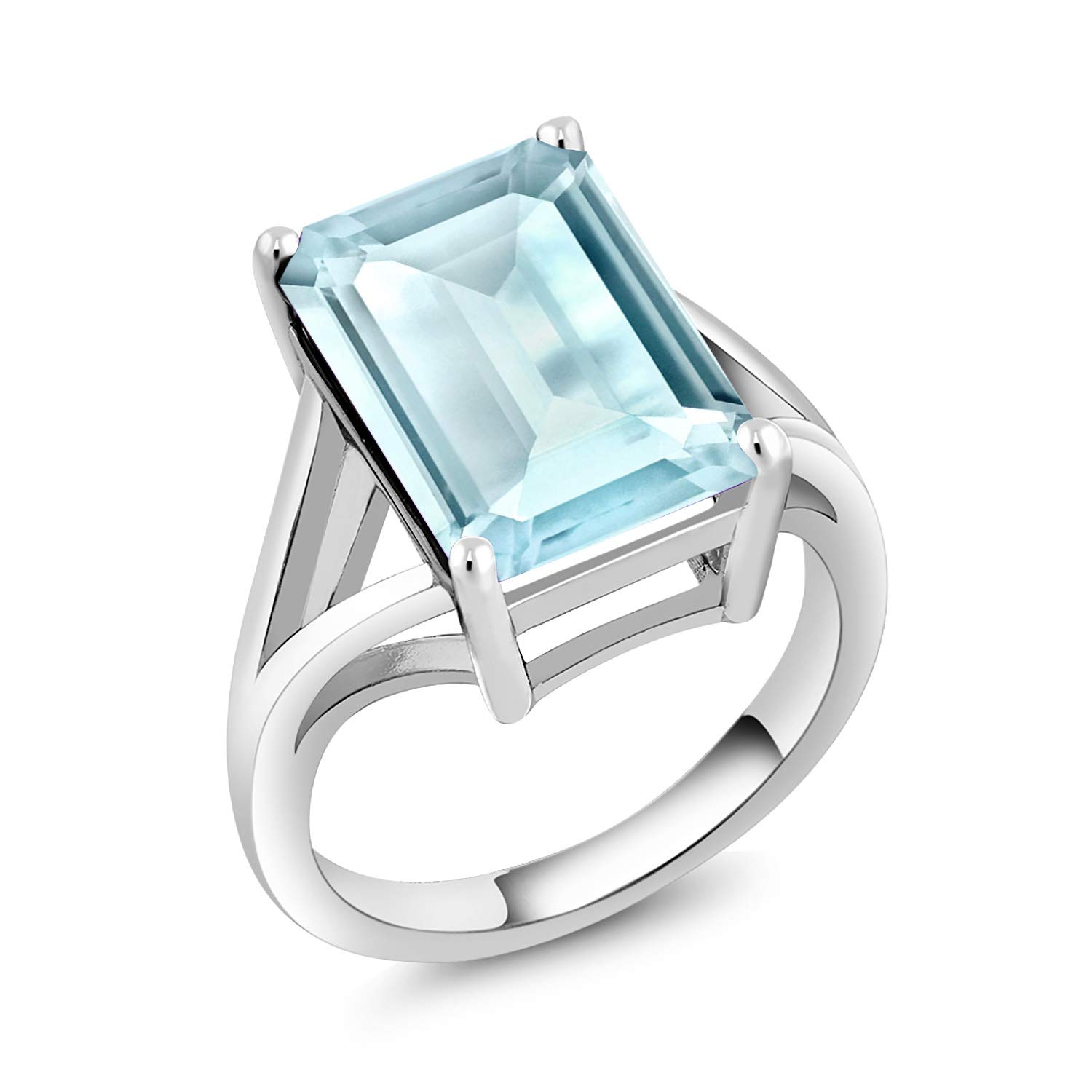 Gem Stone King 925 Sterling Silver Sky Blue Topaz Solitaire Ring For Women (8.70 Cttw, Emerald Cut 14X10MM Gemstone Birthstone, Available In Size 5, 6, 7, 8, 9)