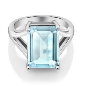 Gem Stone King 925 Sterling Silver Sky Blue Topaz Solitaire Ring For Women (8.70 Cttw, Emerald Cut 14X10MM Gemstone Birthstone, Available In Size 5, 6, 7, 8, 9)