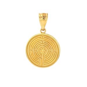 dainty 14k yellow gold chartres meditation labyrinth disc charm pendant