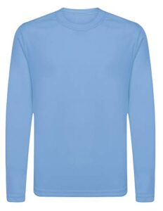 opna youth athletic performance upf 50+ uv protection long sleeve shirts for boy's or girl's – moisture wicking rash guard carolina blue