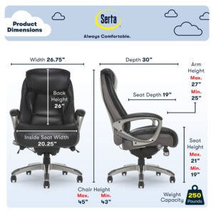 Serta Executive Office Smart Layers Technology, Leather and Mesh Ergonomic Computer Chair with Contoured Lumbar and ComfortCoils, Opportunity Gray