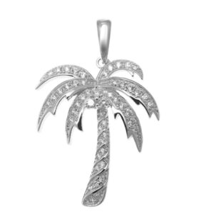 Arthur's Jewelry Rhodium plated 925 sterling silver Hawaiian palm tree cz 25.25mm pendant