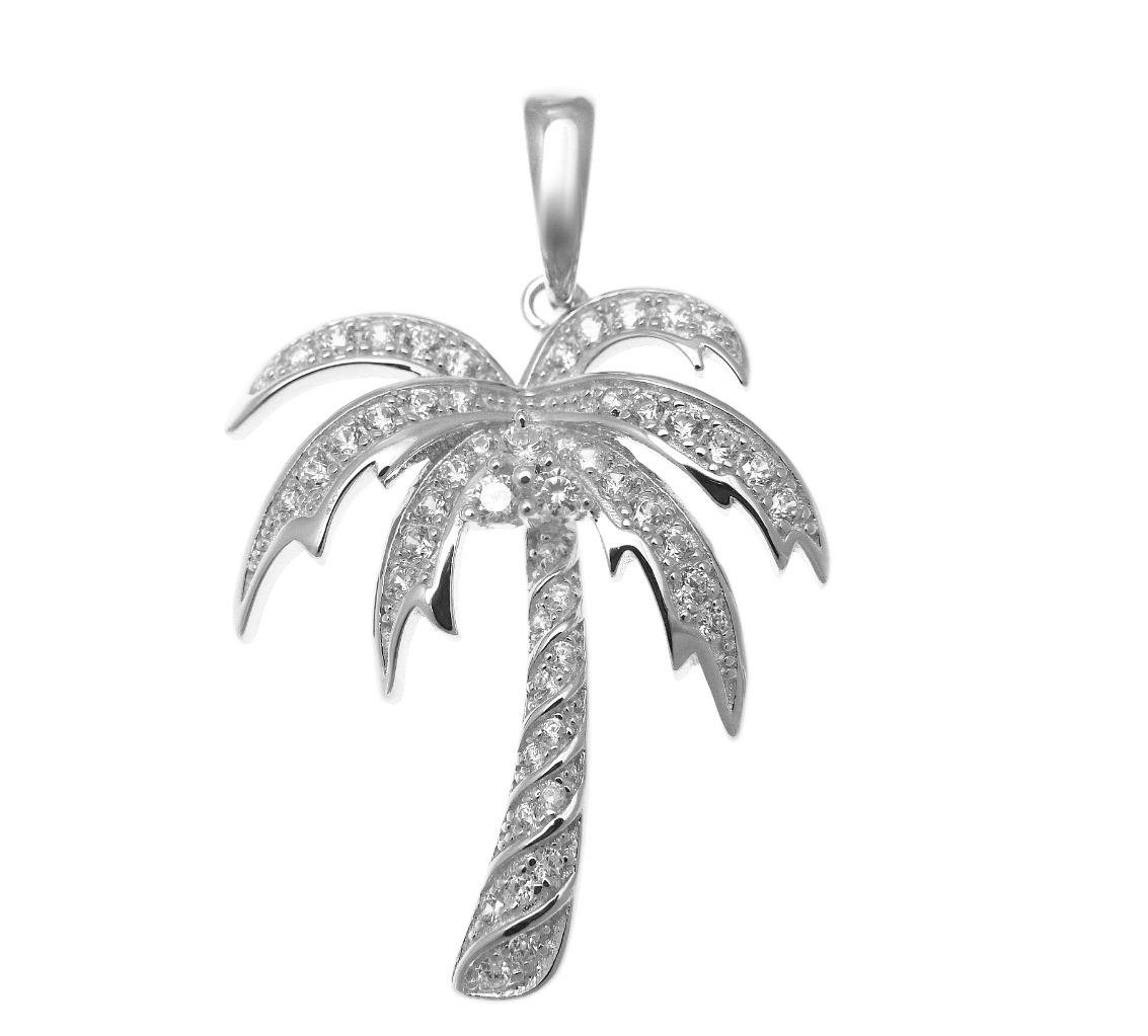 Arthur's Jewelry Rhodium plated 925 sterling silver Hawaiian palm tree cz 25.25mm pendant