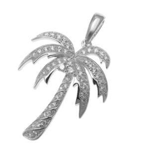 Arthur's Jewelry Rhodium plated 925 sterling silver Hawaiian palm tree cz 25.25mm pendant