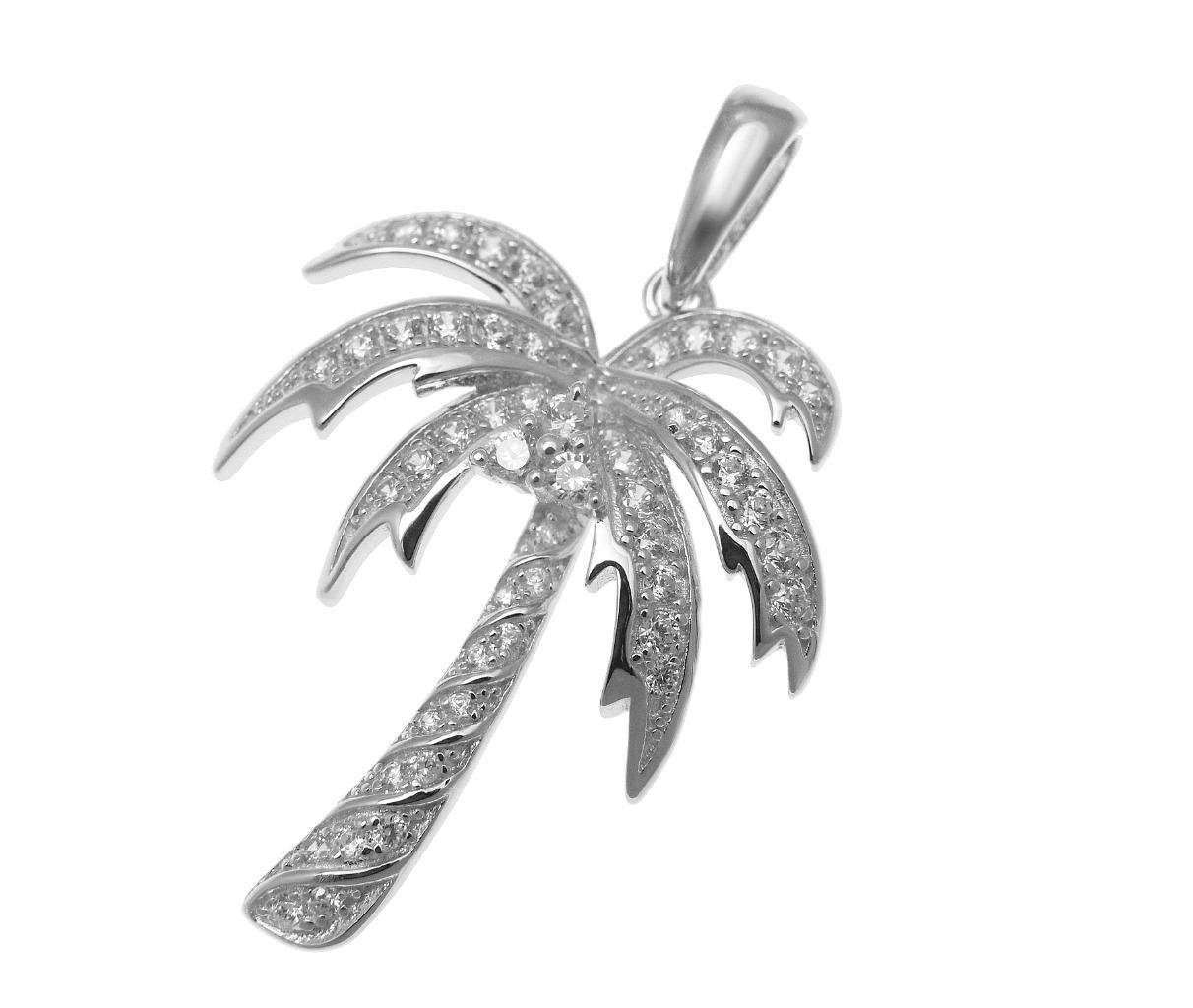 Arthur's Jewelry Rhodium plated 925 sterling silver Hawaiian palm tree cz 25.25mm pendant