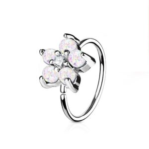 opal glitter set flower petals cz center 316l surgical steel wildklass hoop ring for nose & ear cartilage (white)