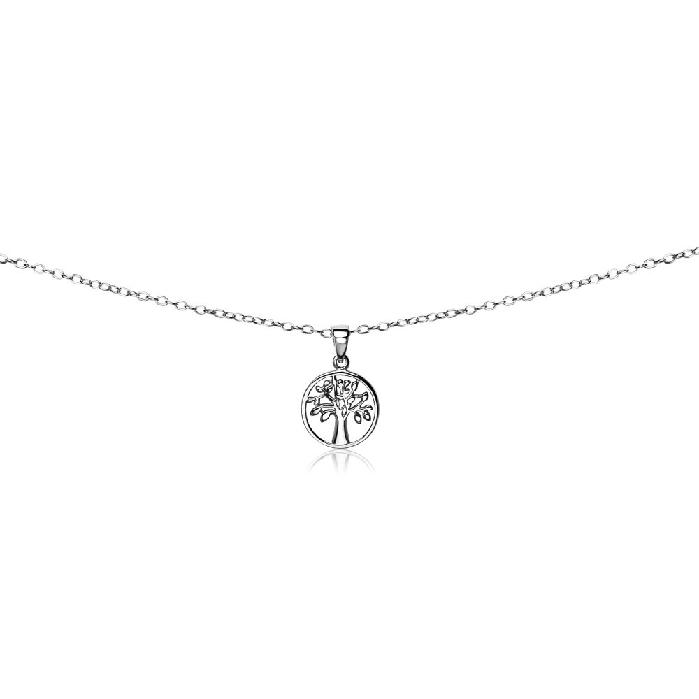 B. BRILLIANT Tree of Life Necklace for Women Sterling Silver Dainty Short Choker Pendant Charm