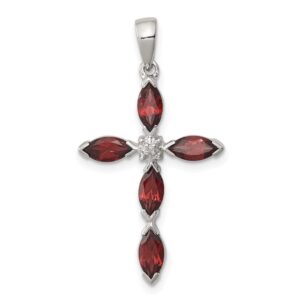 jewelry stores network garnet & diamond cross pendant 25x17mm in 925 sterling silver 1.5ct 31x17mm