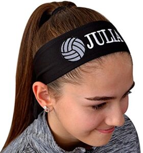 volleyball tie back moisture wicking headband personalized with the embroidered name of your choice (black solid tie back) one size