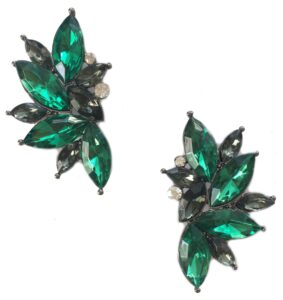 art deco antique vintage style dark green emerald rhinestone cluster earrings