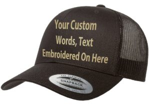 custom trucker hat yupoong 6606 embroidered your own text curved bill snapback (black trucker)