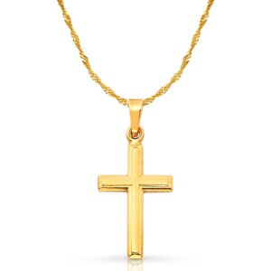 ioka 14k yellow gold cross pendant with 1.2mm singapore chain chain necklace - 16"