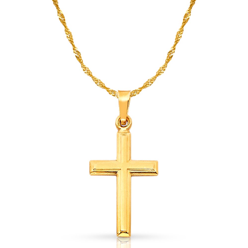 Ioka 14K Yellow Gold Cross Pendant with 1.2mm Singapore Chain Chain Necklace - 16"