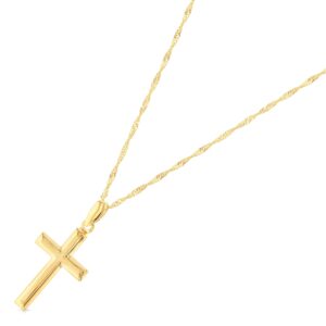 Ioka 14K Yellow Gold Cross Pendant with 1.2mm Singapore Chain Chain Necklace - 16"