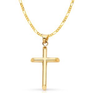 14k yellow gold classic cross pendant with 1.9mm figaro 3+1 chain chain necklace - 20"