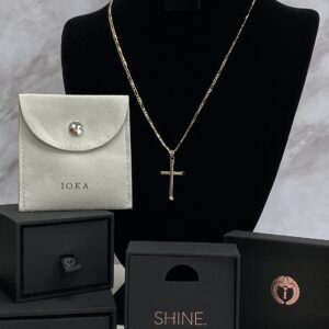 14K Yellow Gold Classic Cross Pendant with 1.9mm Figaro 3+1 Chain Chain Necklace - 20"