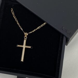 14K Yellow Gold Classic Cross Pendant with 1.9mm Figaro 3+1 Chain Chain Necklace - 20"