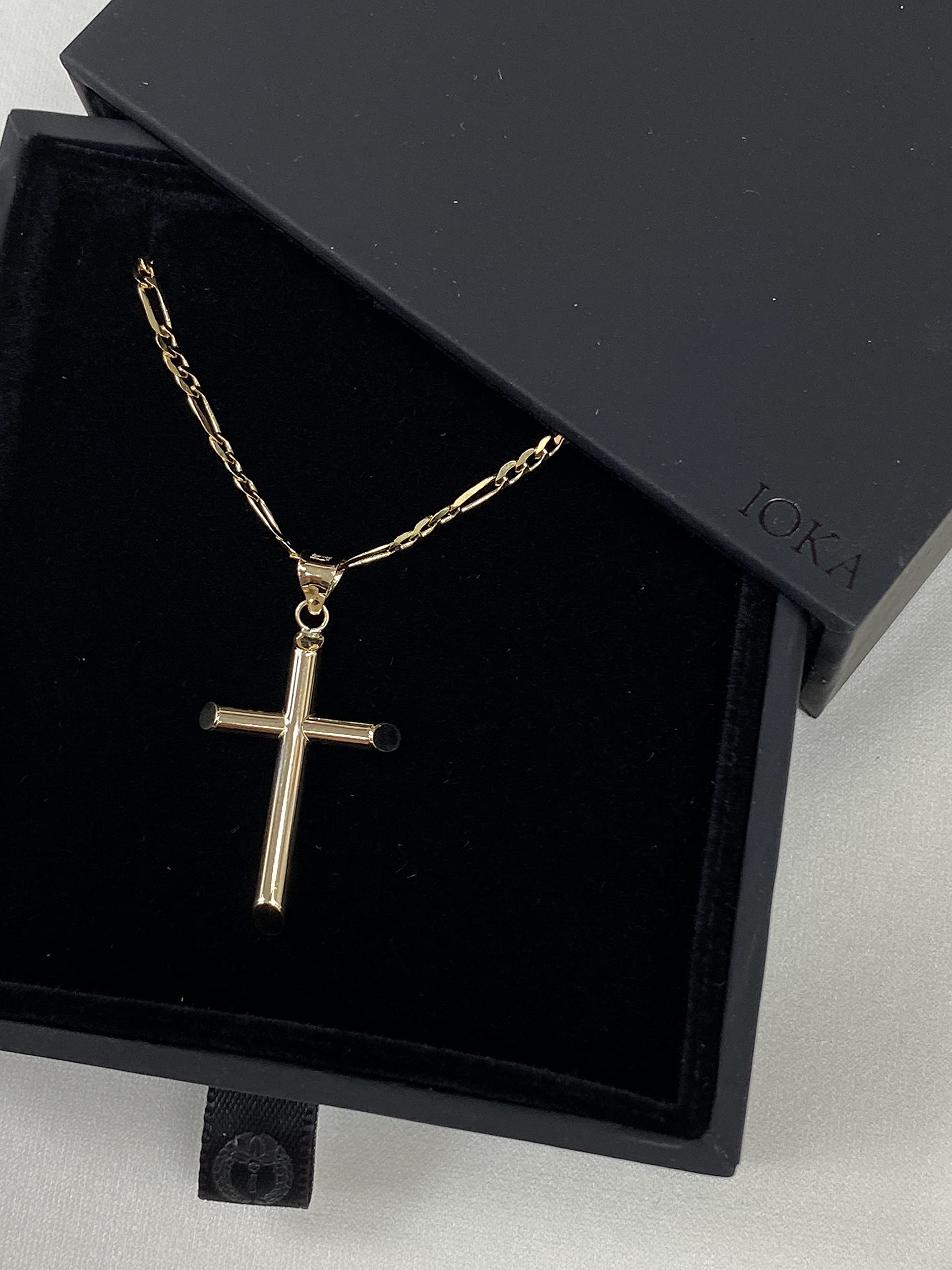 14K Yellow Gold Classic Cross Pendant with 1.9mm Figaro 3+1 Chain Chain Necklace - 20"