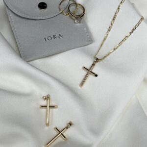 14K Yellow Gold Classic Cross Pendant with 1.9mm Figaro 3+1 Chain Chain Necklace - 20"