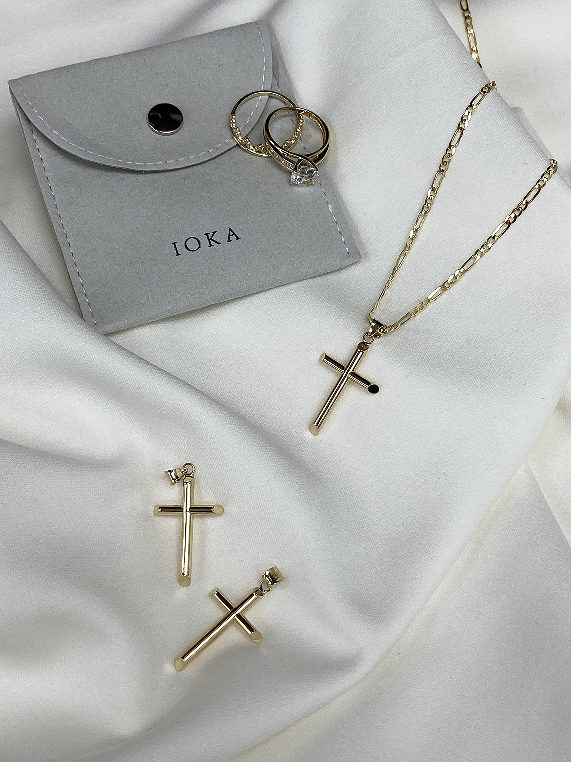 14K Yellow Gold Classic Cross Pendant with 1.9mm Figaro 3+1 Chain Chain Necklace - 20"