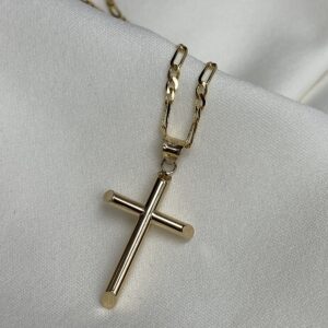 14K Yellow Gold Classic Cross Pendant with 1.9mm Figaro 3+1 Chain Chain Necklace - 20"