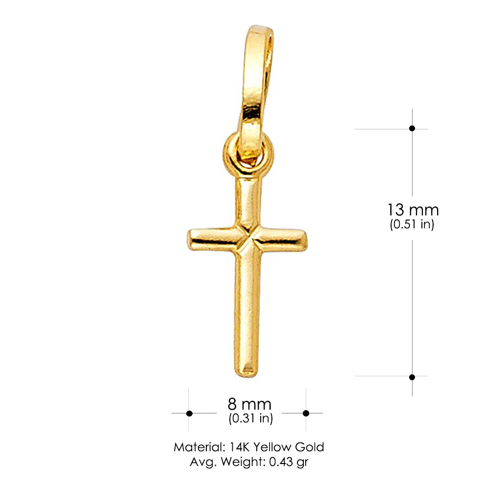 Ioka 14K Yellow Gold Plain Cross Pendant with 1.2mm Figaro 3+1 Chain Chain Necklace - 16"