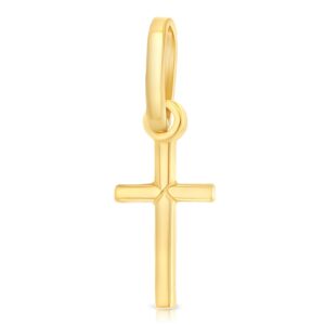 Ioka 14K Yellow Gold Plain Cross Pendant with 1.2mm Figaro 3+1 Chain Chain Necklace - 16"