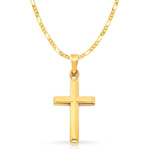 14k yellow gold cross pendant with 1.9mm figaro 3+1 chain chain necklace - 22"