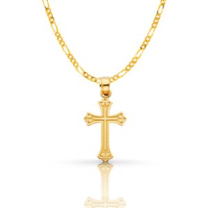 14k yellow gold cross pendant with 1.9mm figaro 3+1 chain chain necklace - 16"