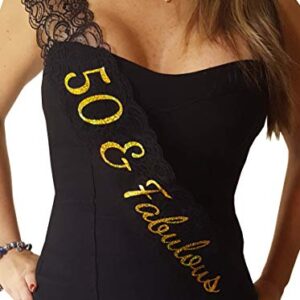 Girlz Nights 50 & Fabulous Lace Sash - 50th Birthday Sash (Black)